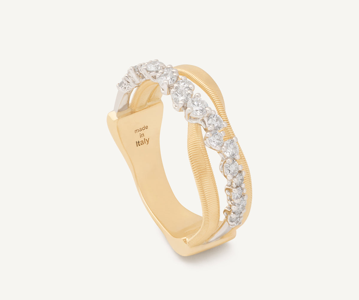 18kt yellow gold 3-strand ring with diamond row – Marco Bicego